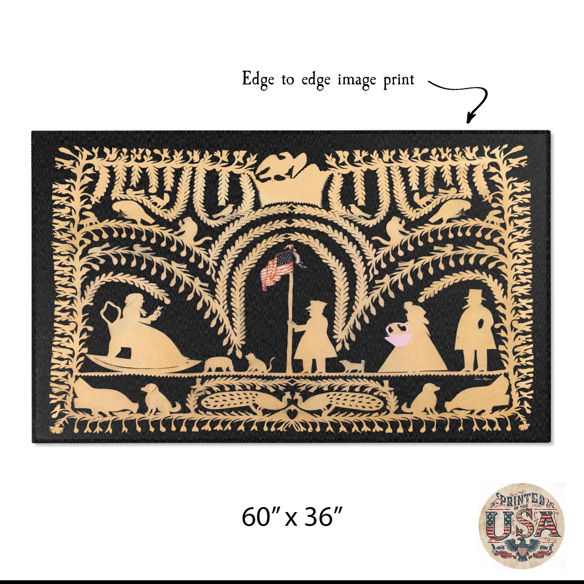 Traditional German American Black Cutwork Rug 19th Century Folk Art ...