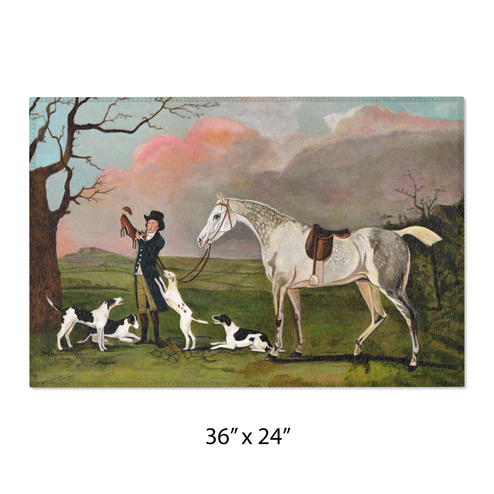 The Fox Hunt Floor Rug, Farmhouse Vintage Chic, Antique Decor, Handmade ...