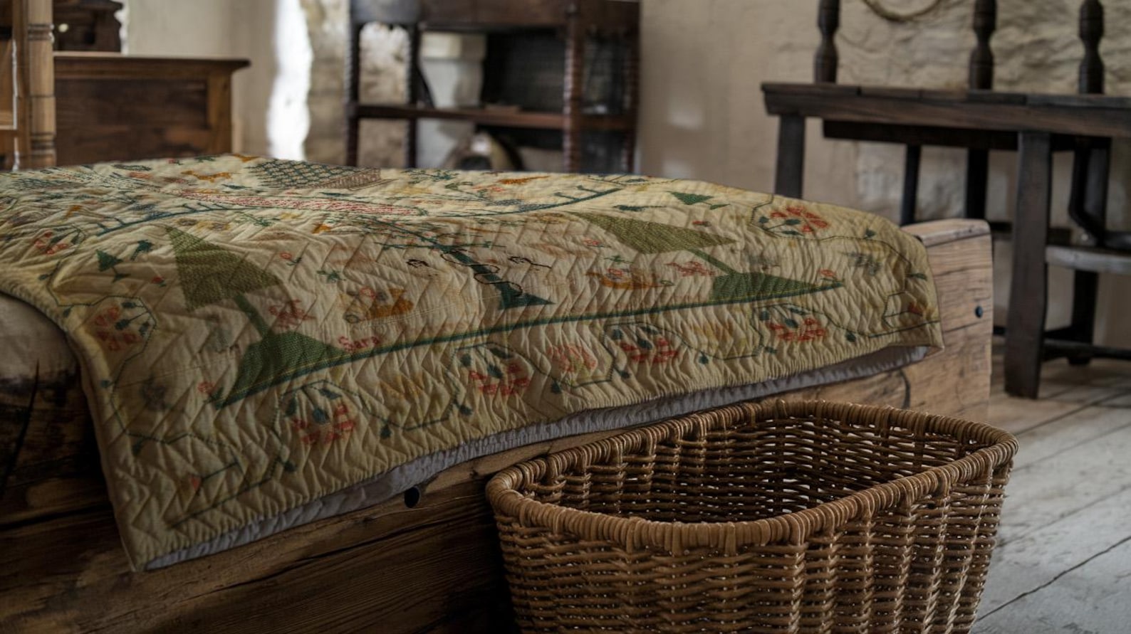 Adam and Eve Sampler Quilted Coverlet - Primitive Textile, Early ...