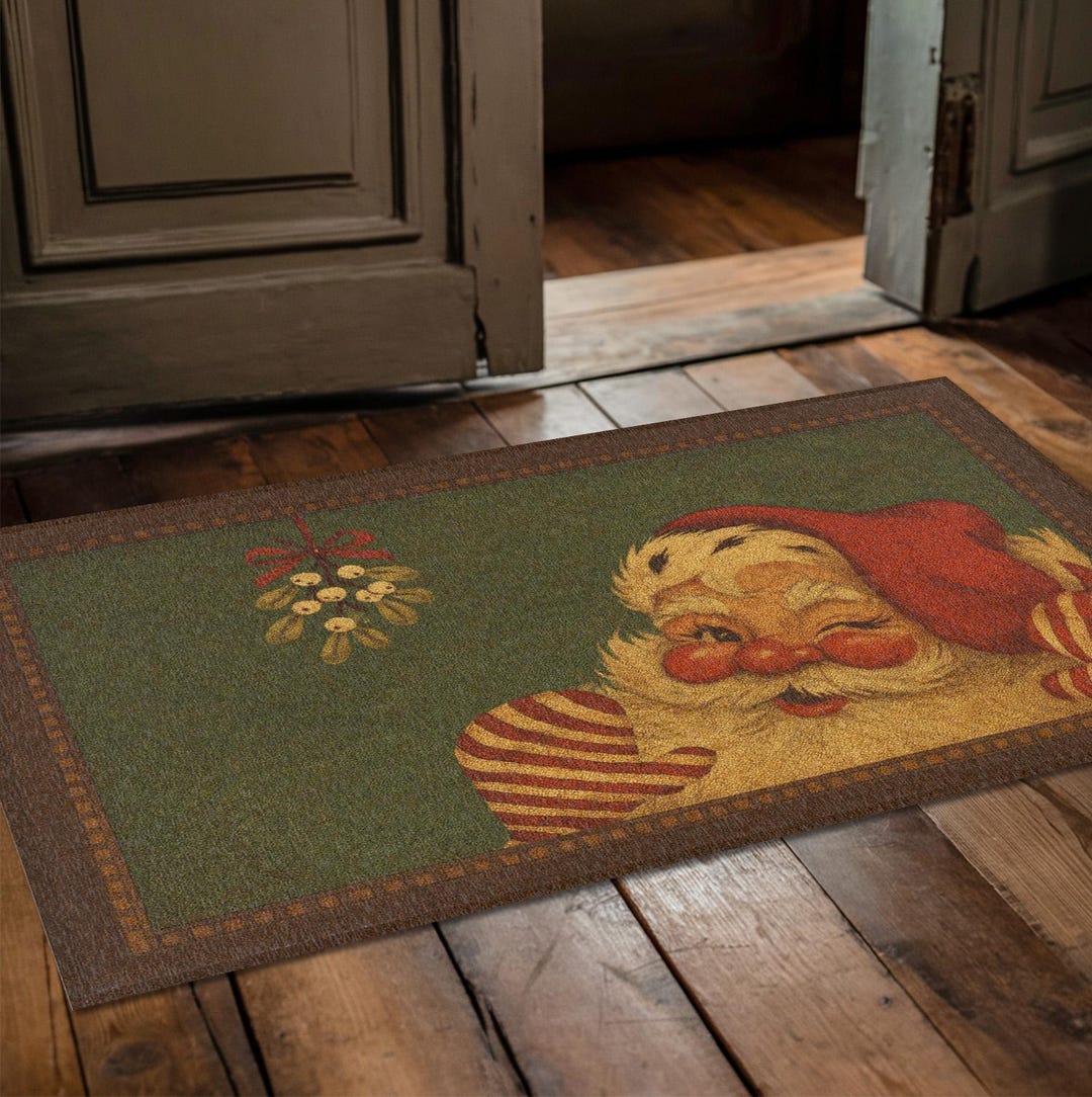 Holiday Winking Santa Rug - Primitive Colonial Holiday Decor, Folk Art ...