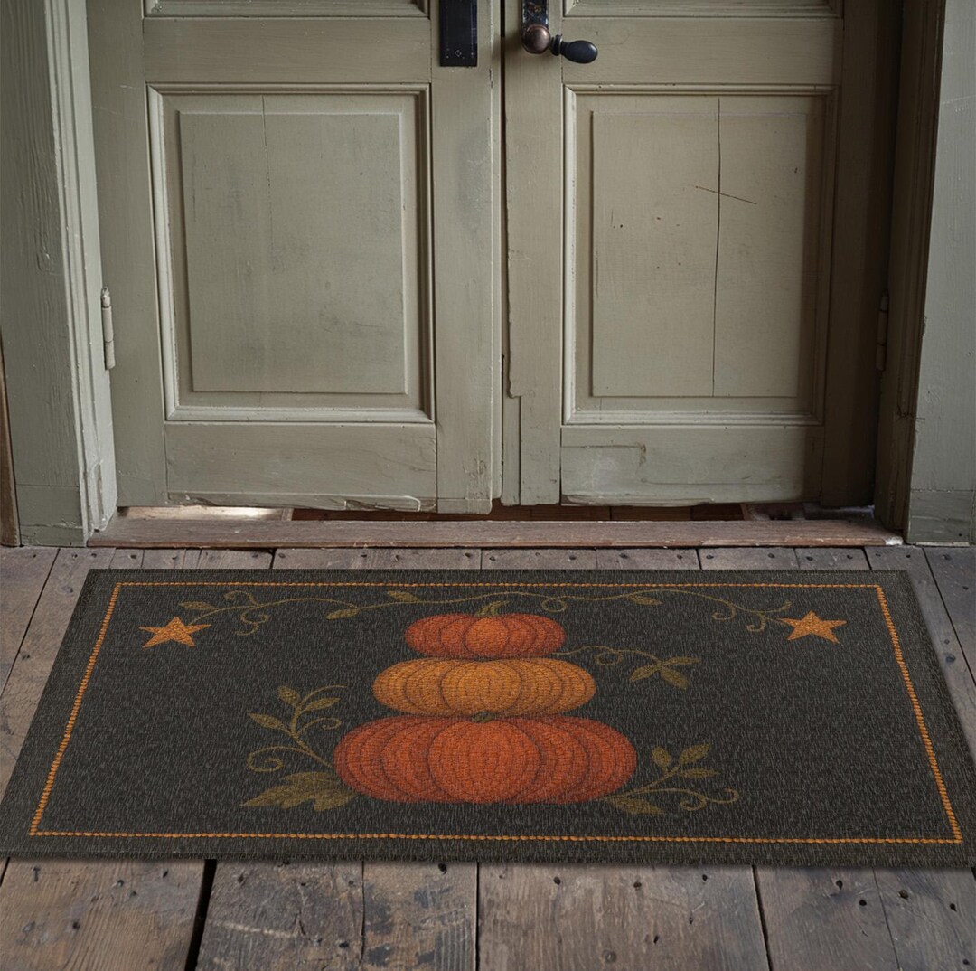 Handcrafted Primitive Stacked Pumpkins Folk Art Rug - Autumn Harvest ...