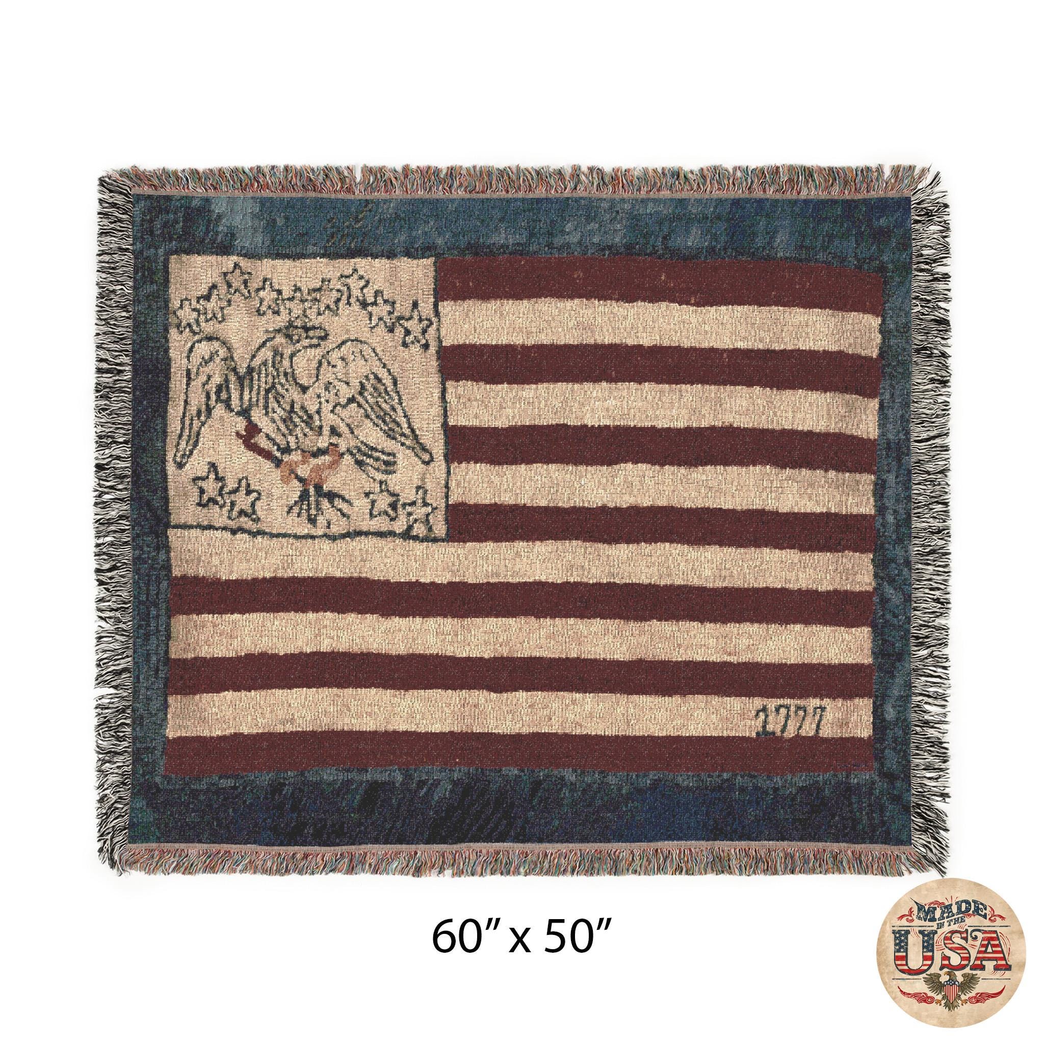 Eagle Flag Woven Blanket - Handmade Americana, Home Decor, Primitive ...