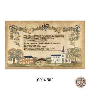 Colonial House and Church Sampler Rug - Primitive Folk Art , Home Decor ...