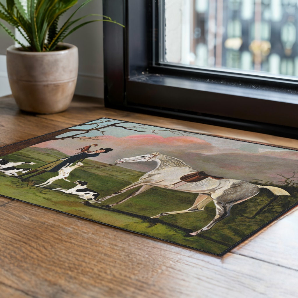 The Fox Hunt Floor Mat, Antique English Decor, Farmhouse Vintage, 18th ...