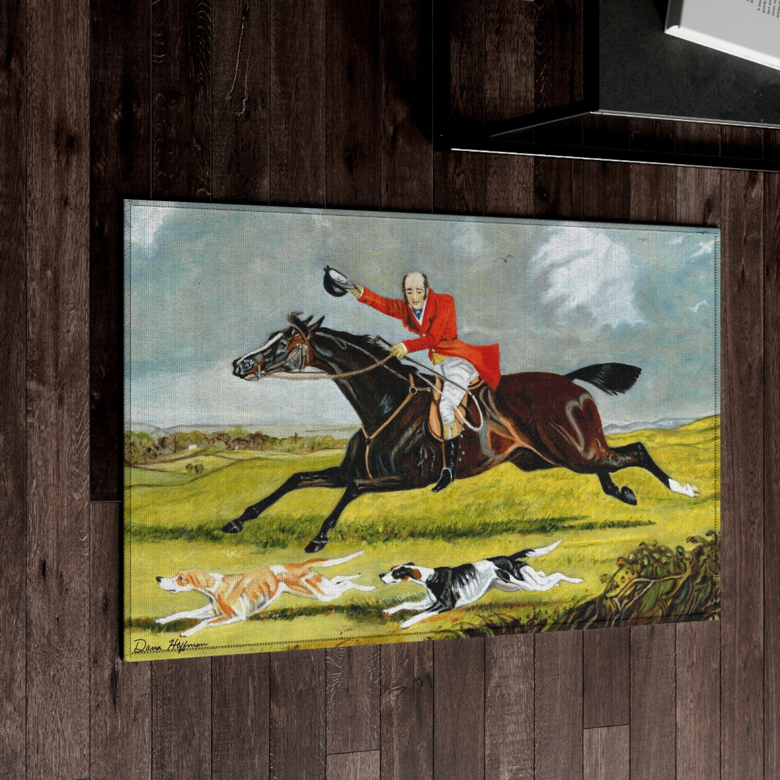 Talley Ho Hunt Rug, Fox Hunt, 18th Century, Home Decor, Primitive Art ...