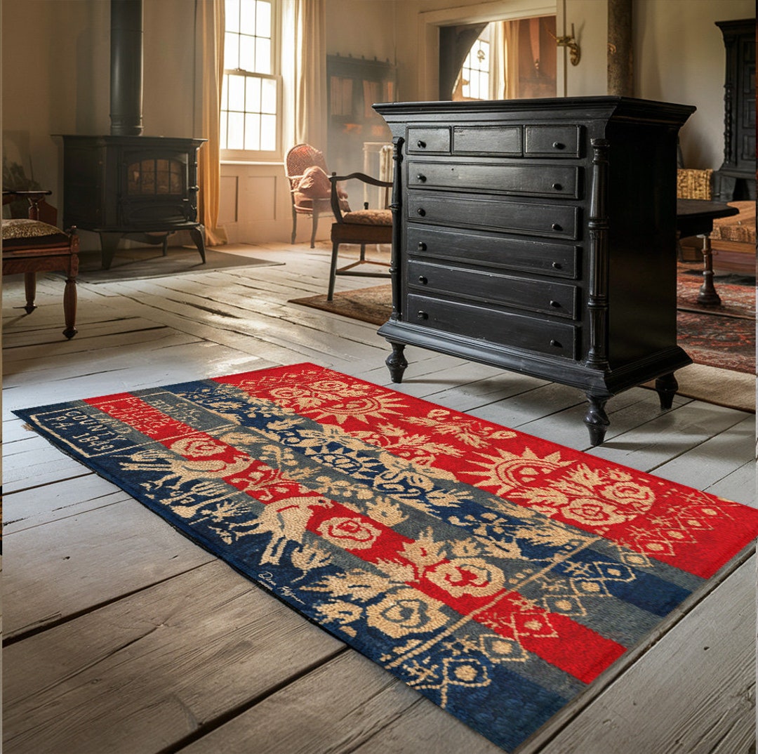 Pennsylvania Dutch Fraktur Folk Art Rug 1849 - Handcrafted Primitive ...