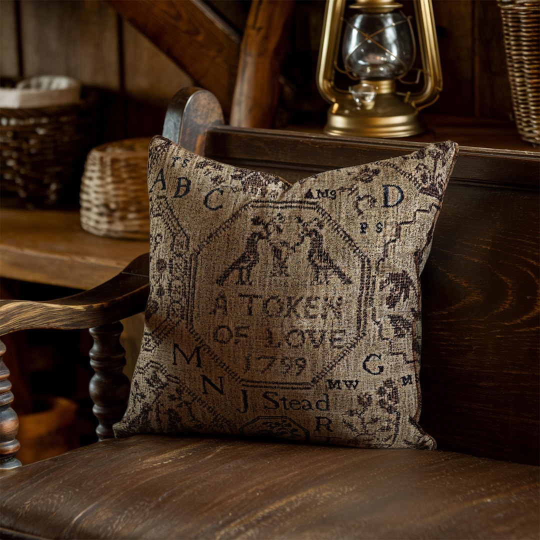 Token of Love 1799 Woven Throw Pillow - Colonial Primitive Folk Art - Etsy