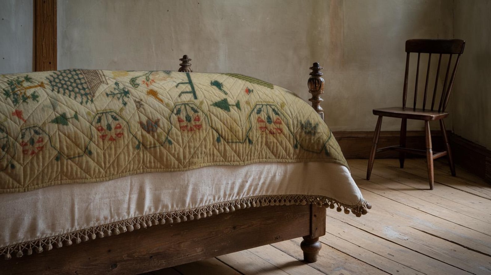 Adam and Eve Sampler Quilted Coverlet - Primitive Textile, Early ...