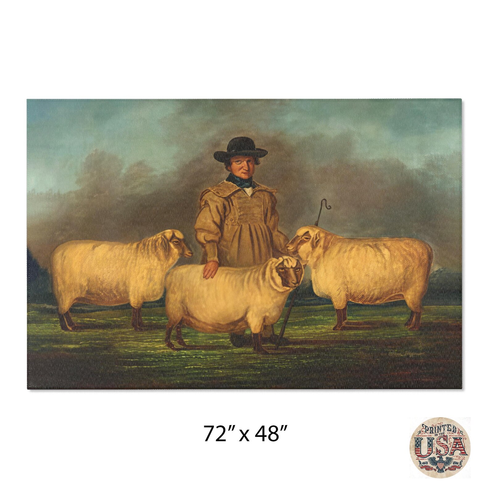 Shepherd and His Sheep Primitive Folk Art Rug - Farmhouse Antique ...