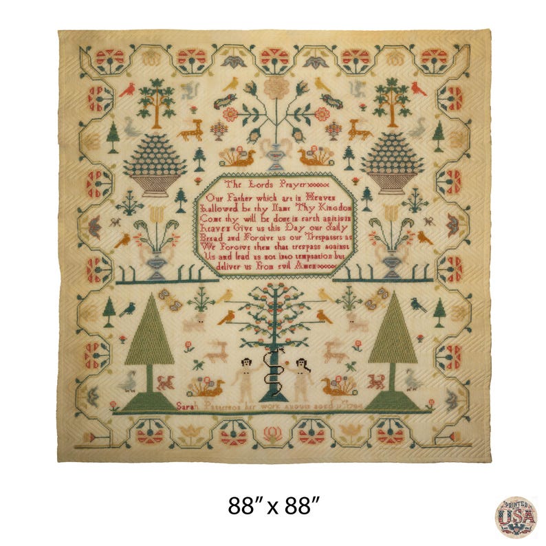 Adam and Eve Sampler Quilted Coverlet - Primitive Textile, Early ...