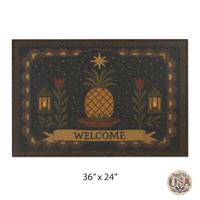 Primitive Colonial Pineapple of Hospitality Welcome Mat - Hooked-rug ...