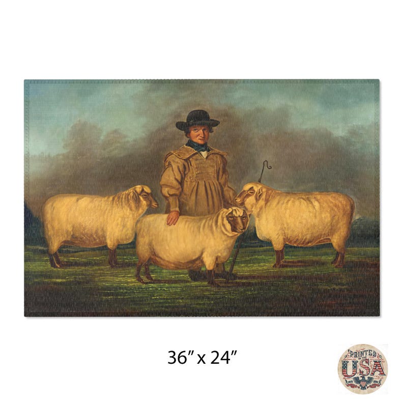 Shepherd and His Sheep Primitive Folk Art Rug - Farmhouse Antique ...