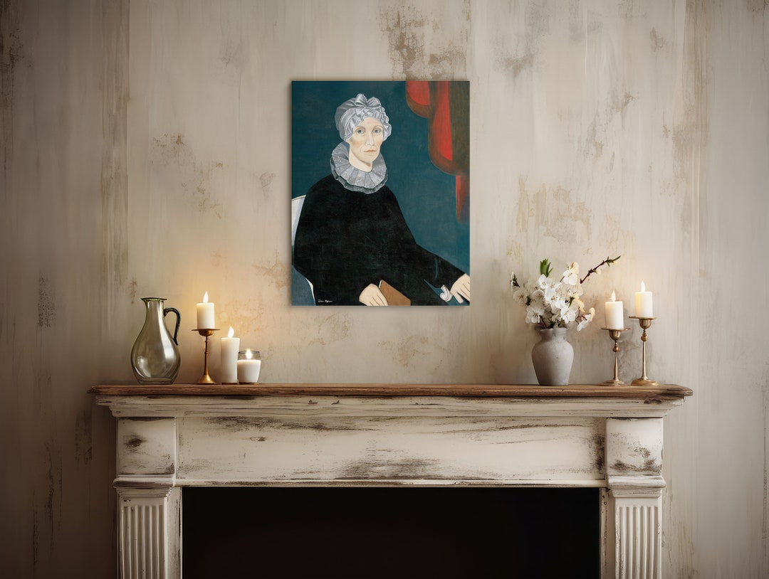 Colonial Portrait of a Woman, Oil Art Work, Wall Art, Folk Art ...