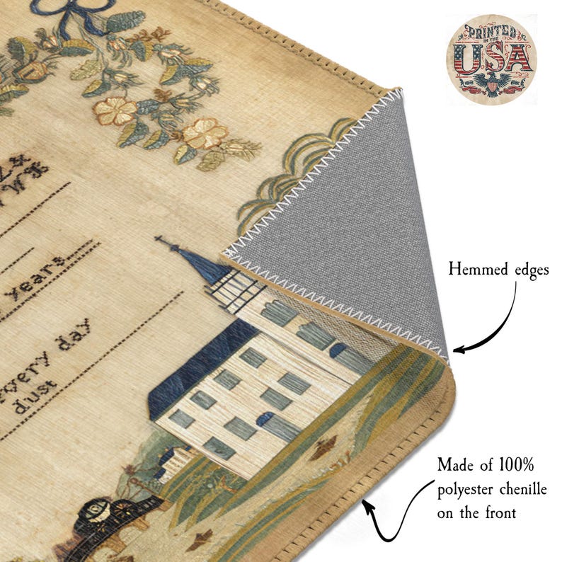 Colonial House and Church Sampler Rug - Primitive Folk Art , Home Decor ...