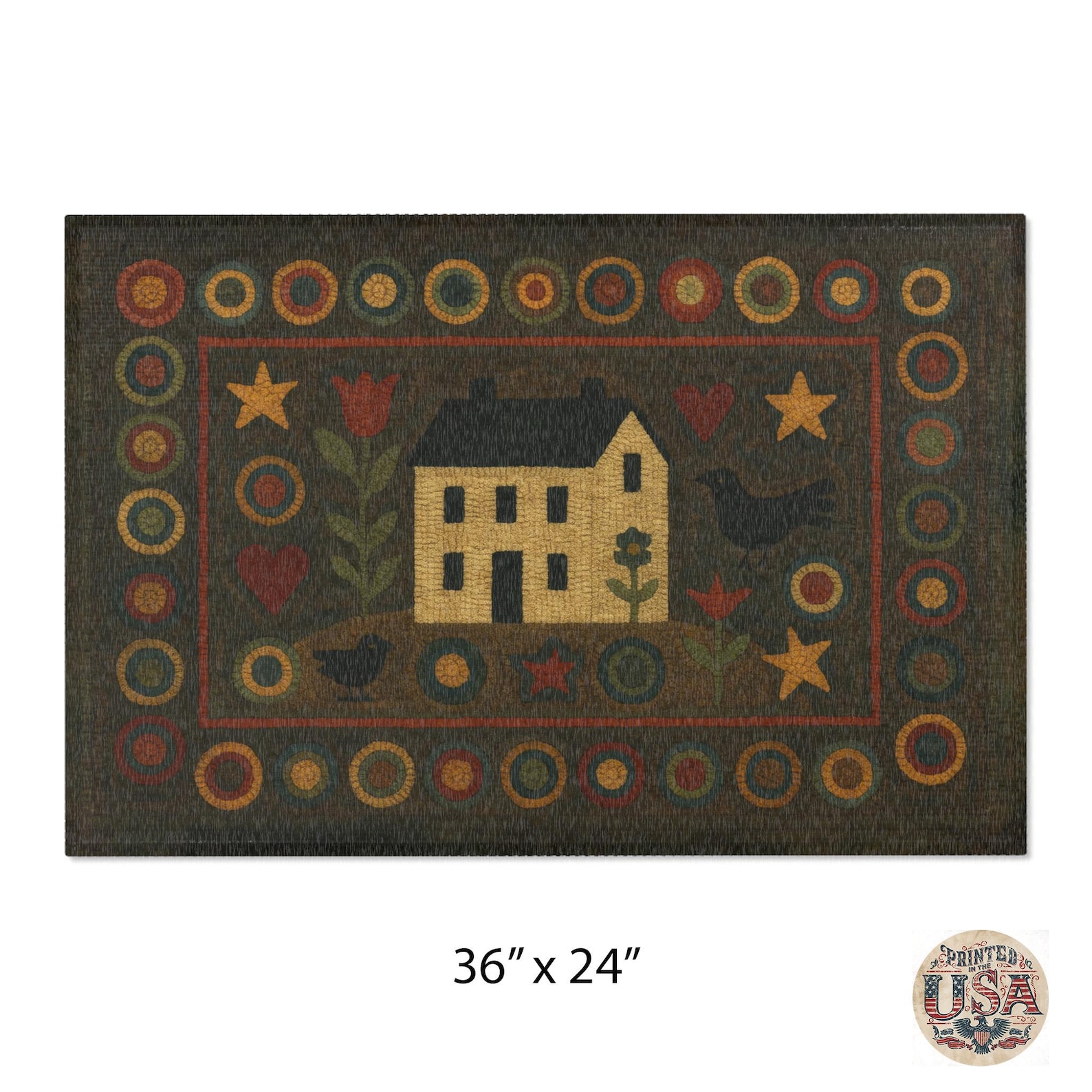 Primitive Saltbox House Penny Rug - Primitive Style, Colonial Folk Art ...