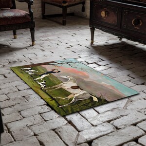 The Fox Hunt Floor Rug, Farmhouse Vintage Chic, Antique Decor, Handmade ...