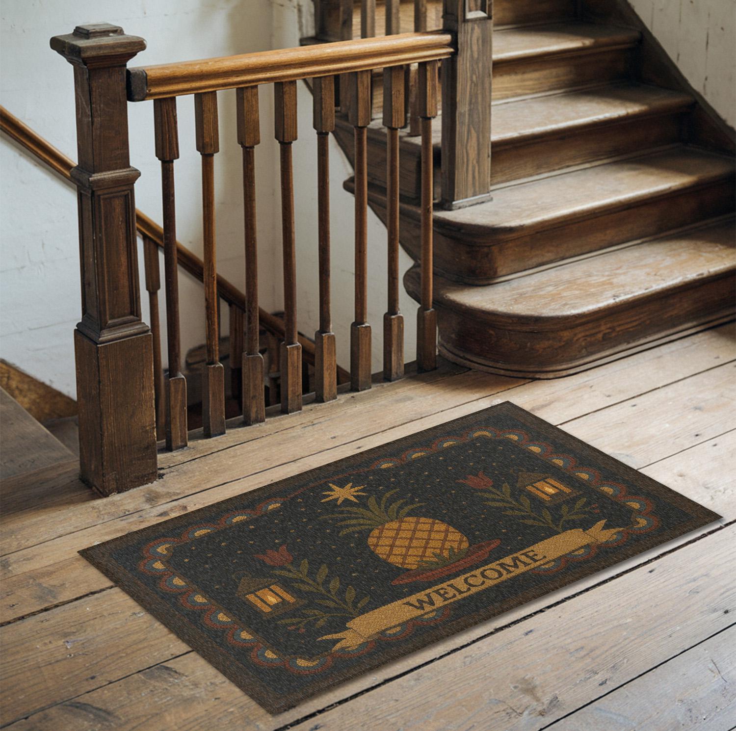 Primitive Colonial Pineapple of Hospitality Welcome Mat - Hooked-rug ...