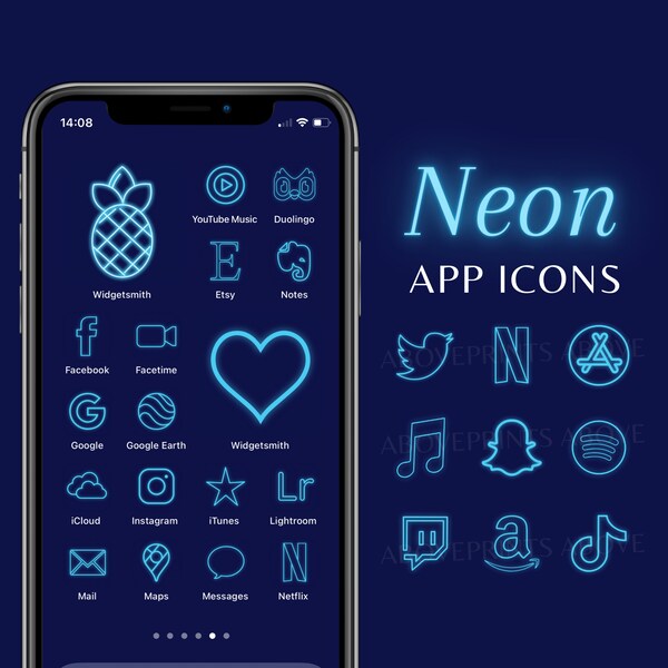 Neon Blue App Icons - Etsy