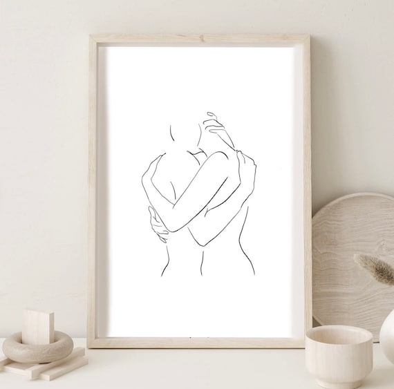 Minimalistic Couple Embrace Love Line Art Hug Physical | Etsy