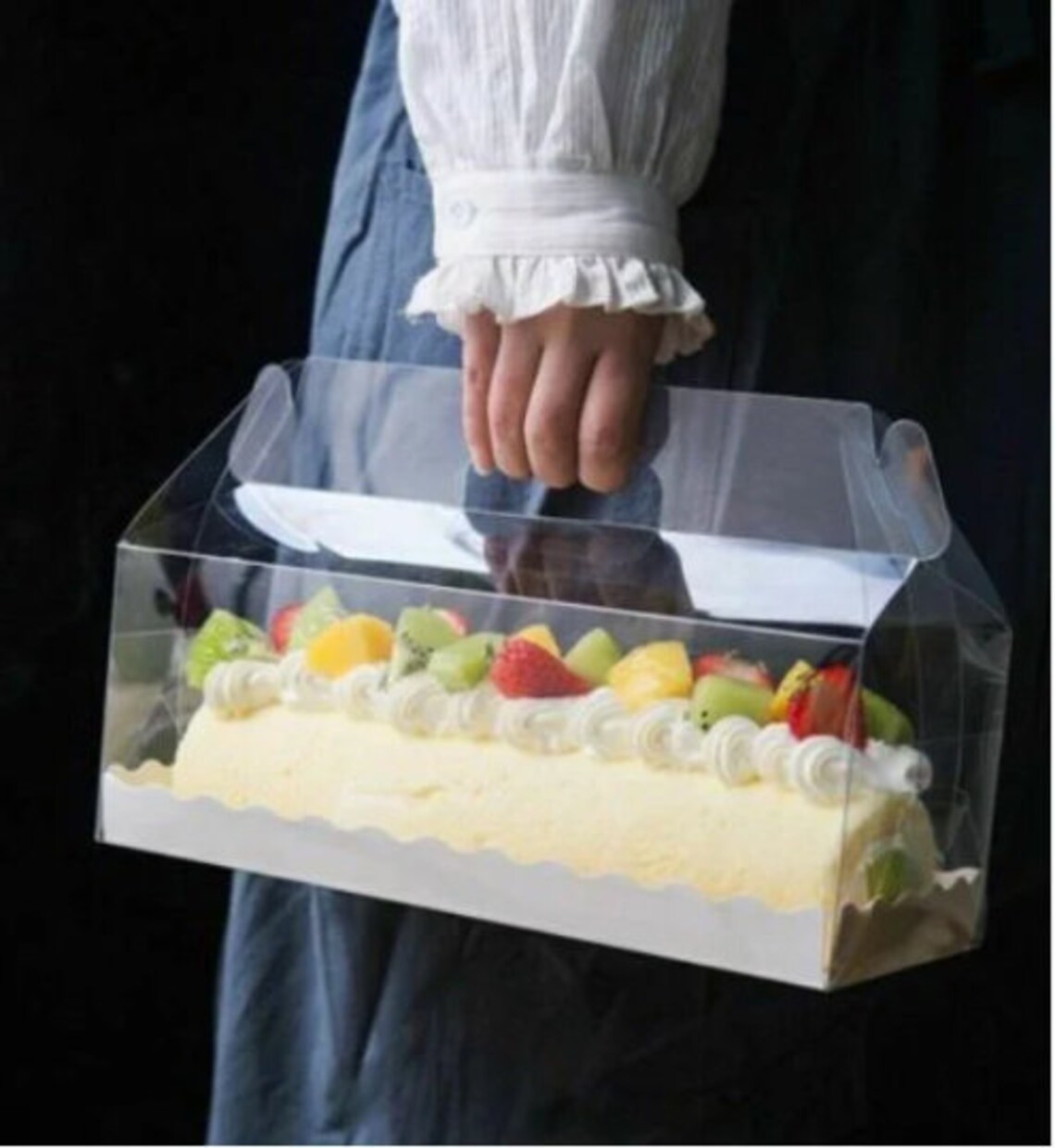 Clear Plastic Swiss Roll Cake Box With White Inserts & Handle | Etsy