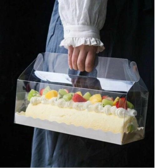 Clear Plastic Swiss Roll Cake Box With White Inserts & Handle - Etsy