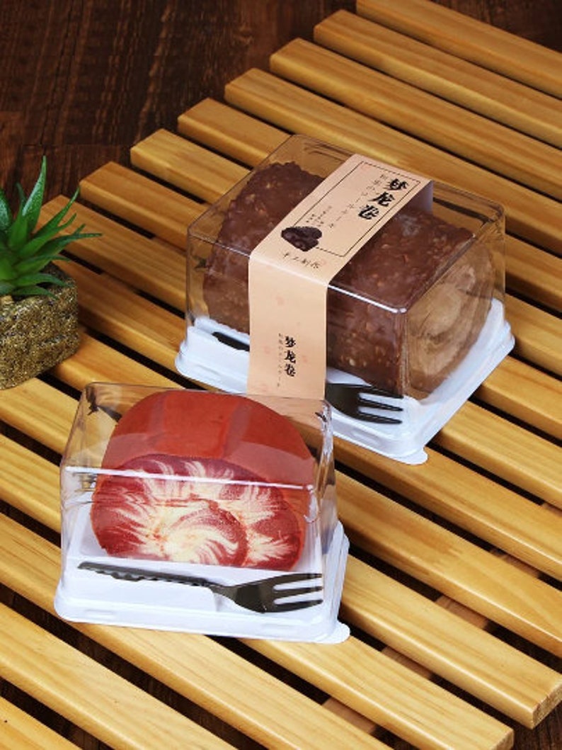 Mini Clear Plastic Swiss Roll Cake Box With Fork Set ( 10pcs Set) - Etsy