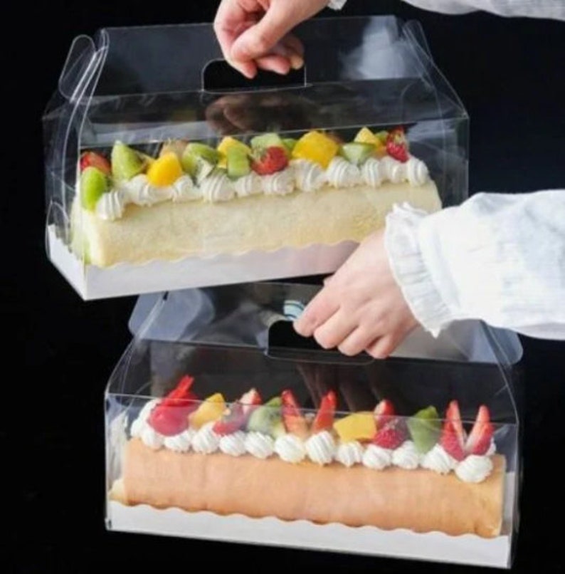 Clear Plastic Swiss Roll Cake Box With White Inserts & Handle 5pcs Set ...