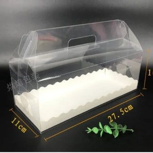 Clear Plastic Swiss Roll Cake Box With White Inserts & Handle (5pcs Set ...