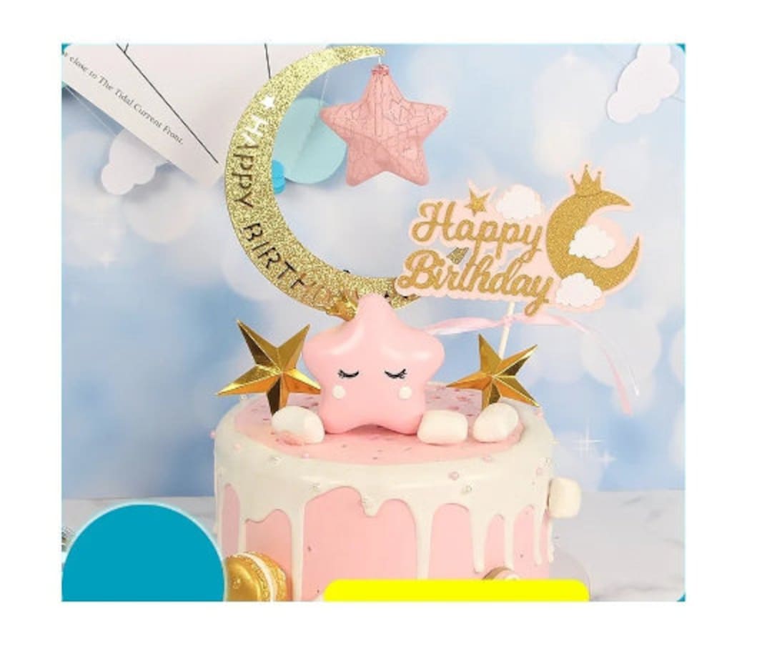 Moonlight Happy Birthday Cake Topper light up Star - Etsy UK