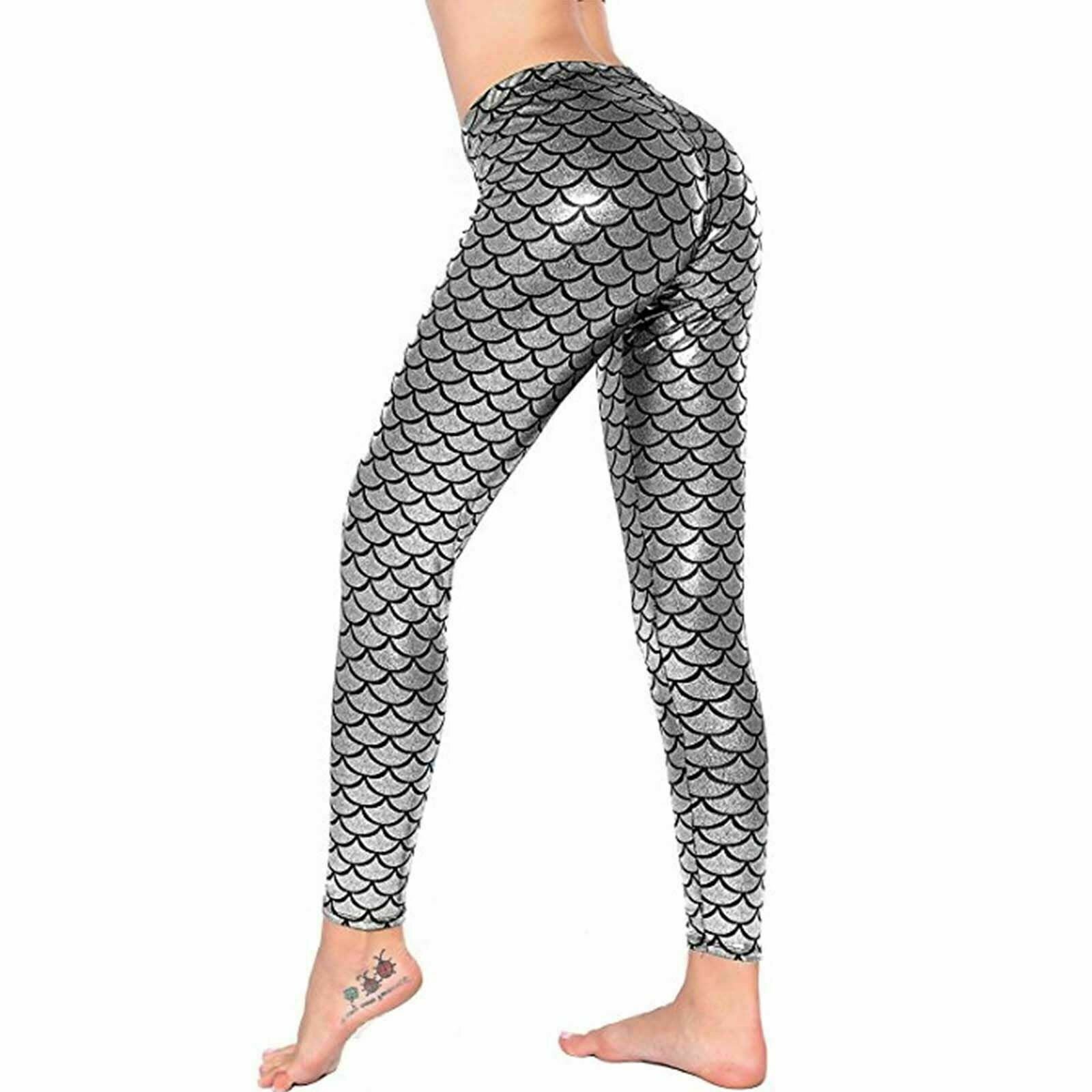 Womens Fish Scale Mermaid Leggings Ladies Metallic Shiny - Etsy UK