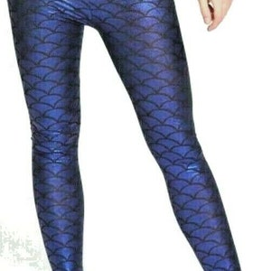 Womens Fish Scale Mermaid Leggings Ladies Metallic Shiny Sparkle Disco ...