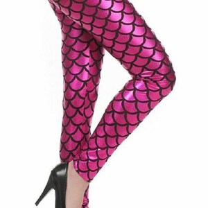 Womens Fish Scale Mermaid Leggings Ladies Metallic Shiny Sparkle Disco ...
