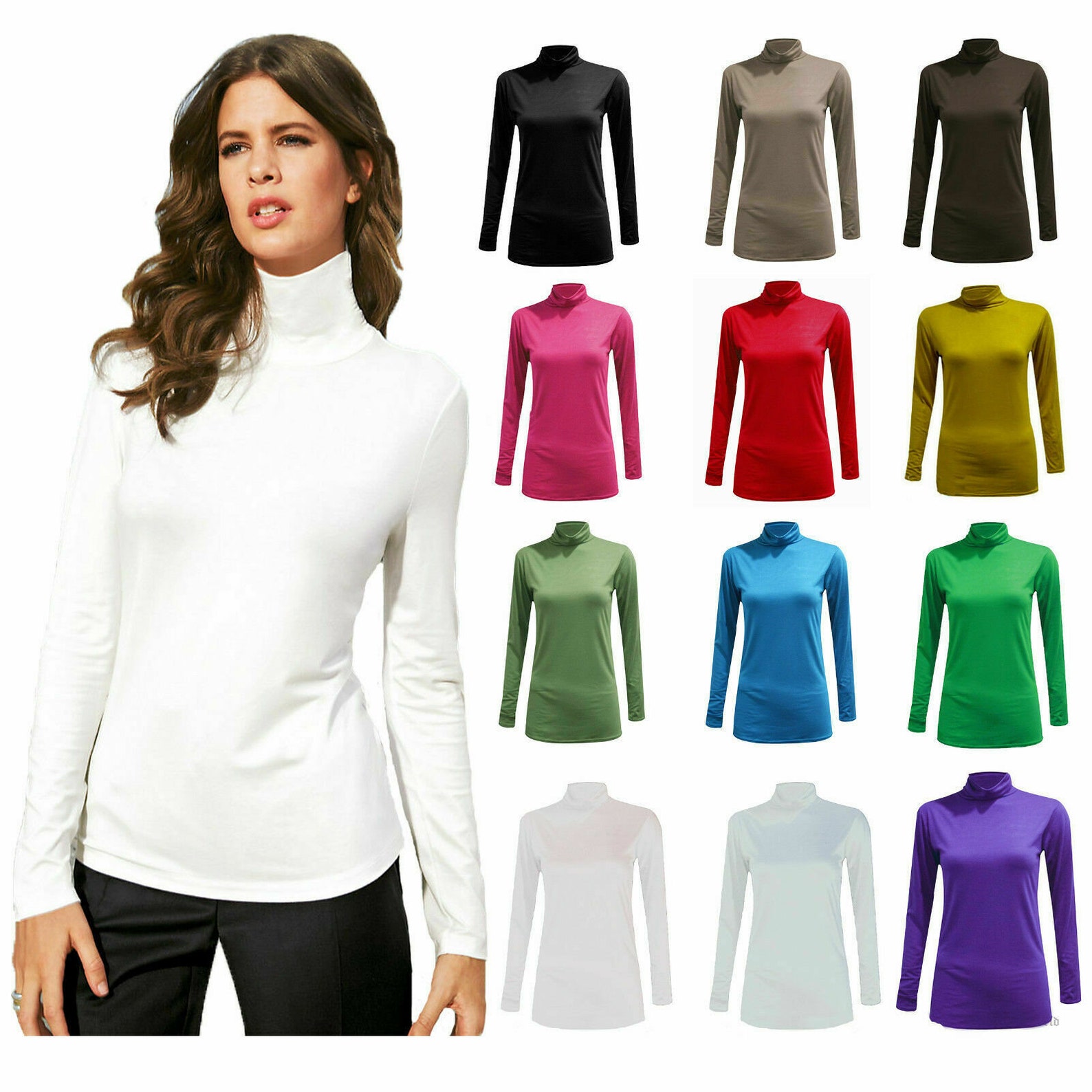 Women Long Sleeve Polo Neck Top Ladies Polo Neck Turtle Neck - Etsy UK
