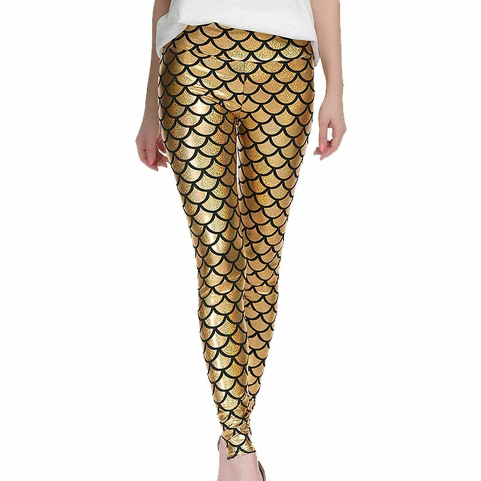 Womens Fish Scale Mermaid Leggings Ladies Metallic Shiny - Etsy UK