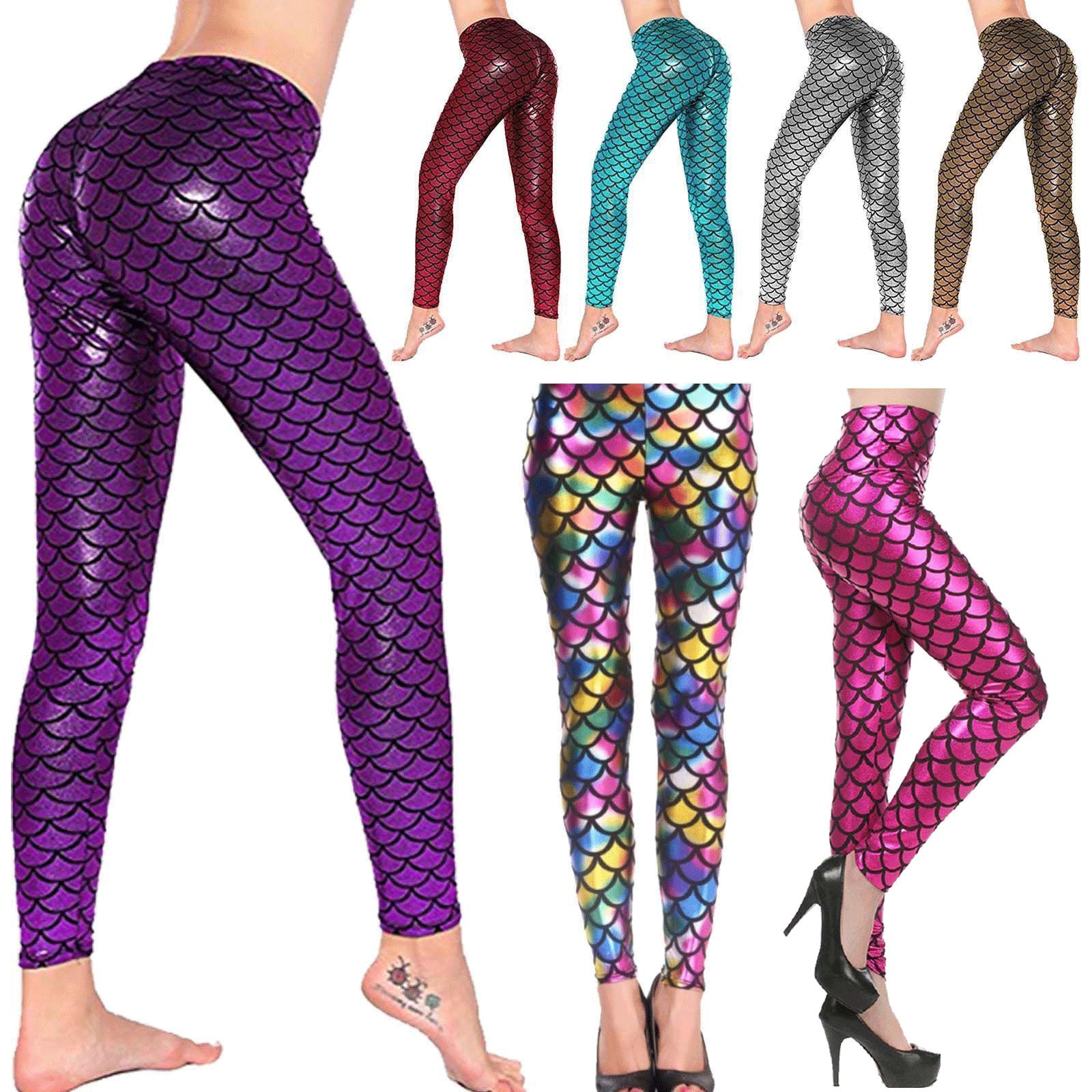 Womens Fish Scale Mermaid Leggings Ladies Metallic Shiny - Etsy UK