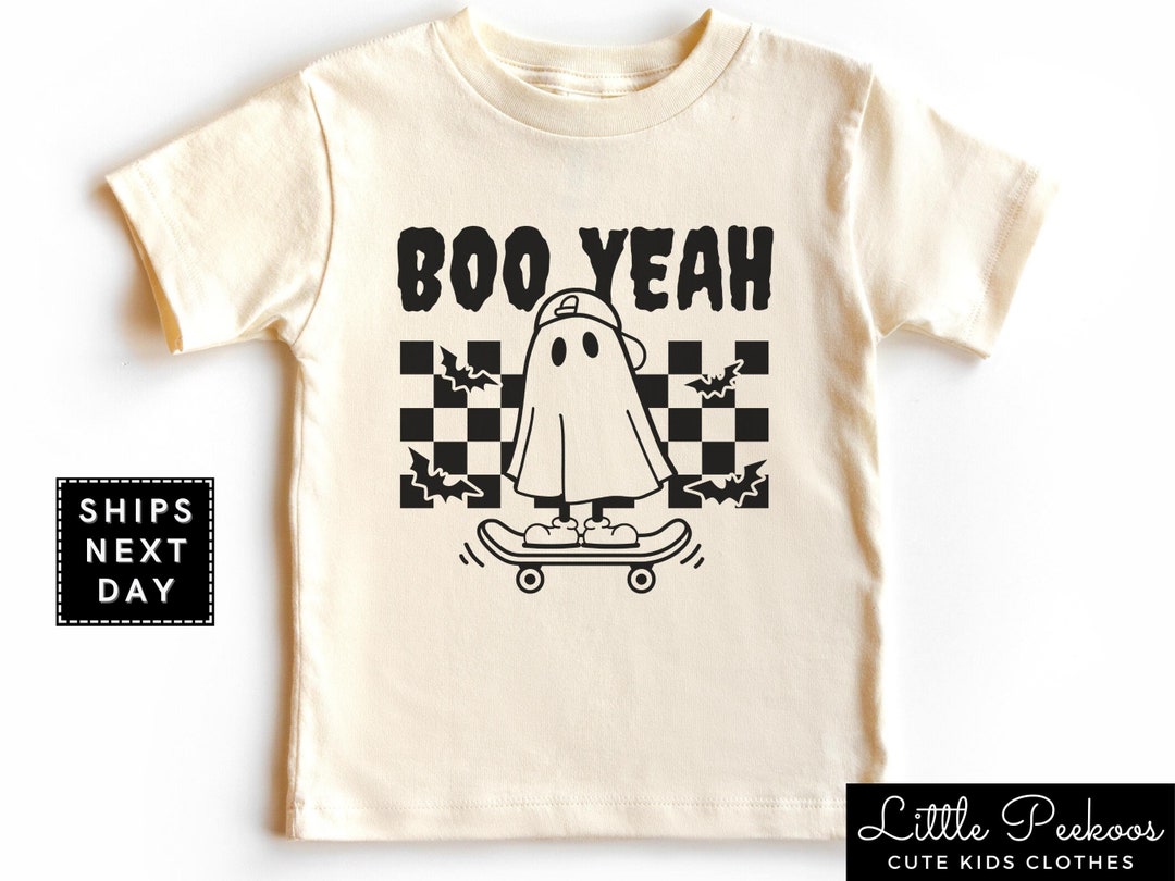 BOO YEAH Toddler Shirt, Halloween Retro Kids Shirt, Funny Ghost Natural ...