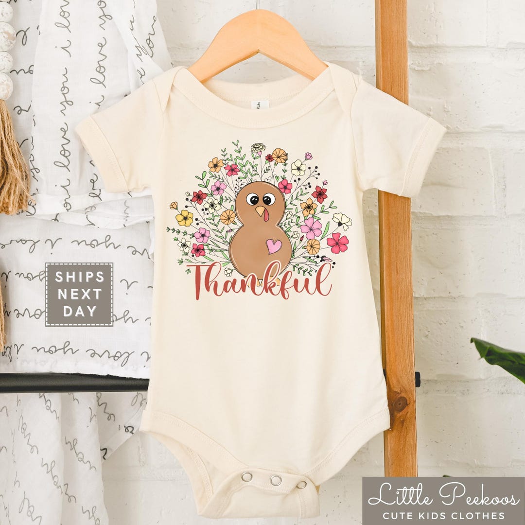 Thankful Baby Onesie® - Floral Turkey Natural Infant Bodysuit - Cute ...