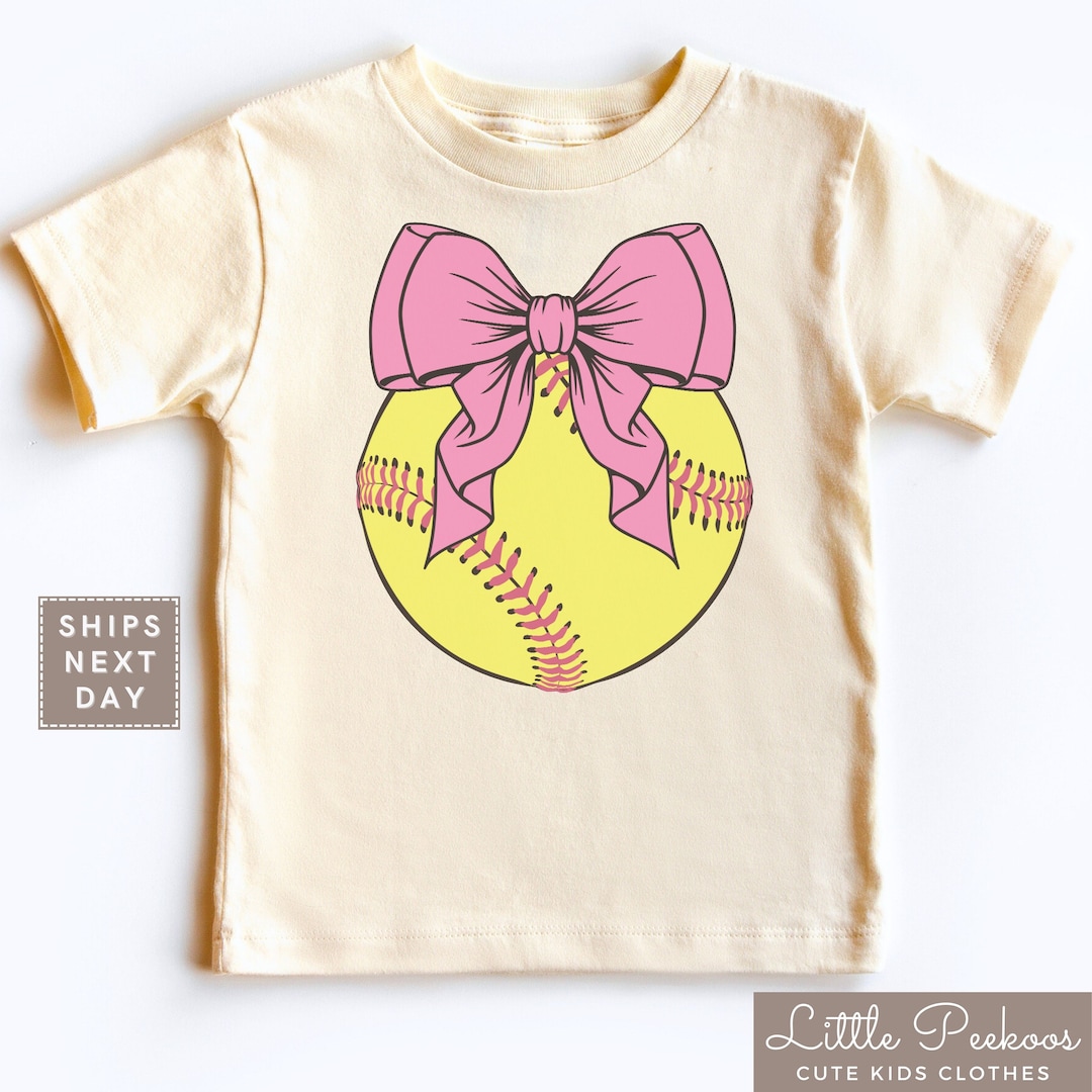 Cute Softball Girls Toddler Shirt, Coquette Softball Bow Kids T-shirt ...
