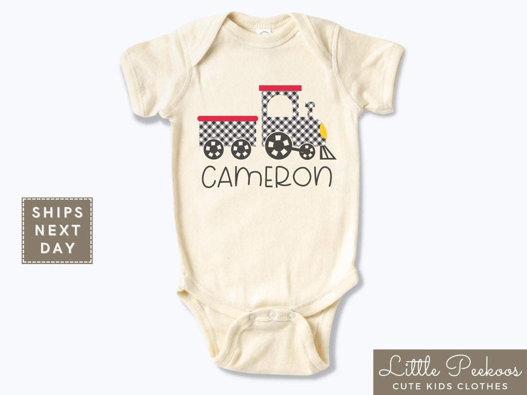 Personalized Name Christmas Train Baby Onesie®, Custom Name Natural ...