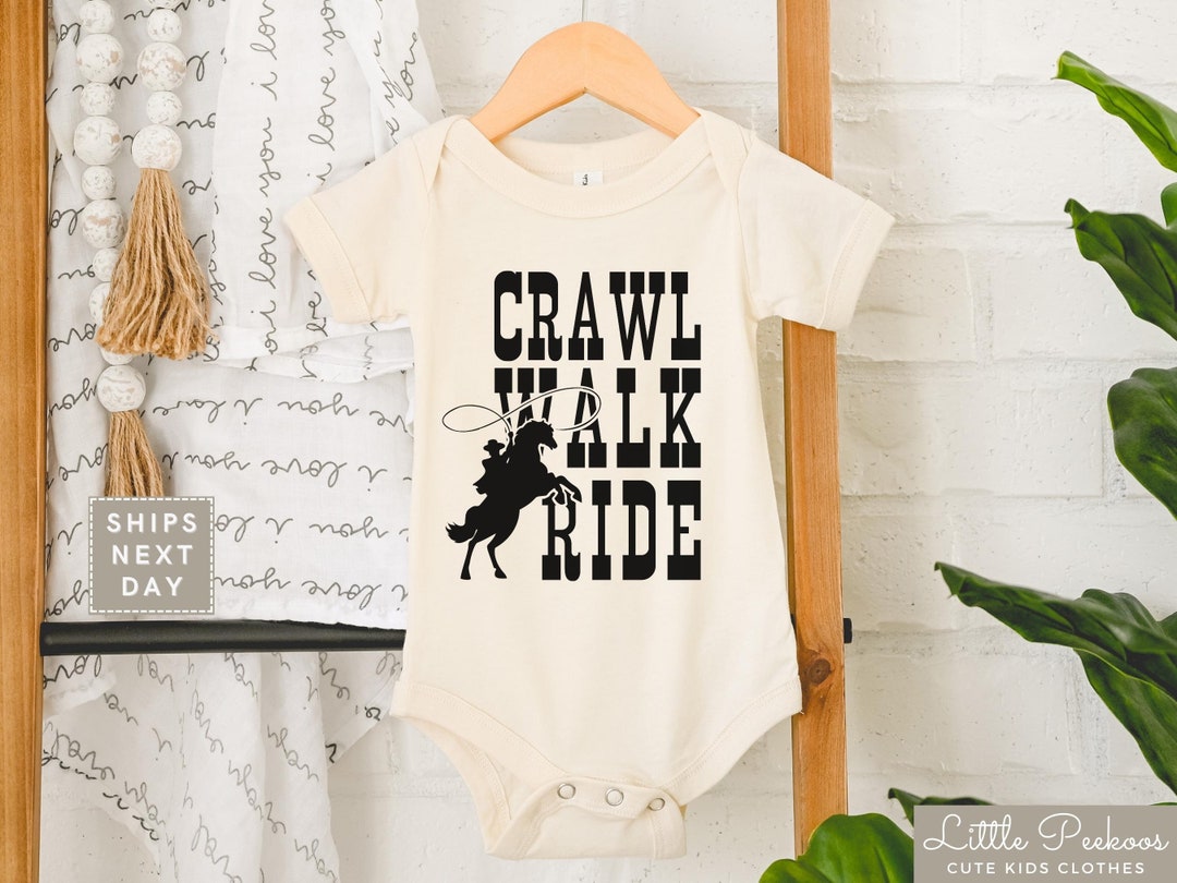 Crawl Walk Ride Baby Onesie®, Retro Western Toddler Shirt, Horseback ...