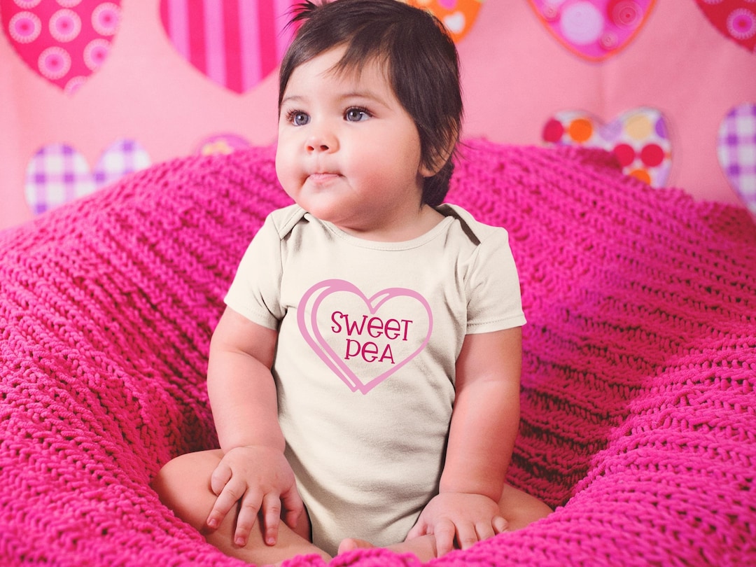 Sweet Pea Candy Heart Baby Onesie®, Pink "sweet Pea" Candy Heart ...