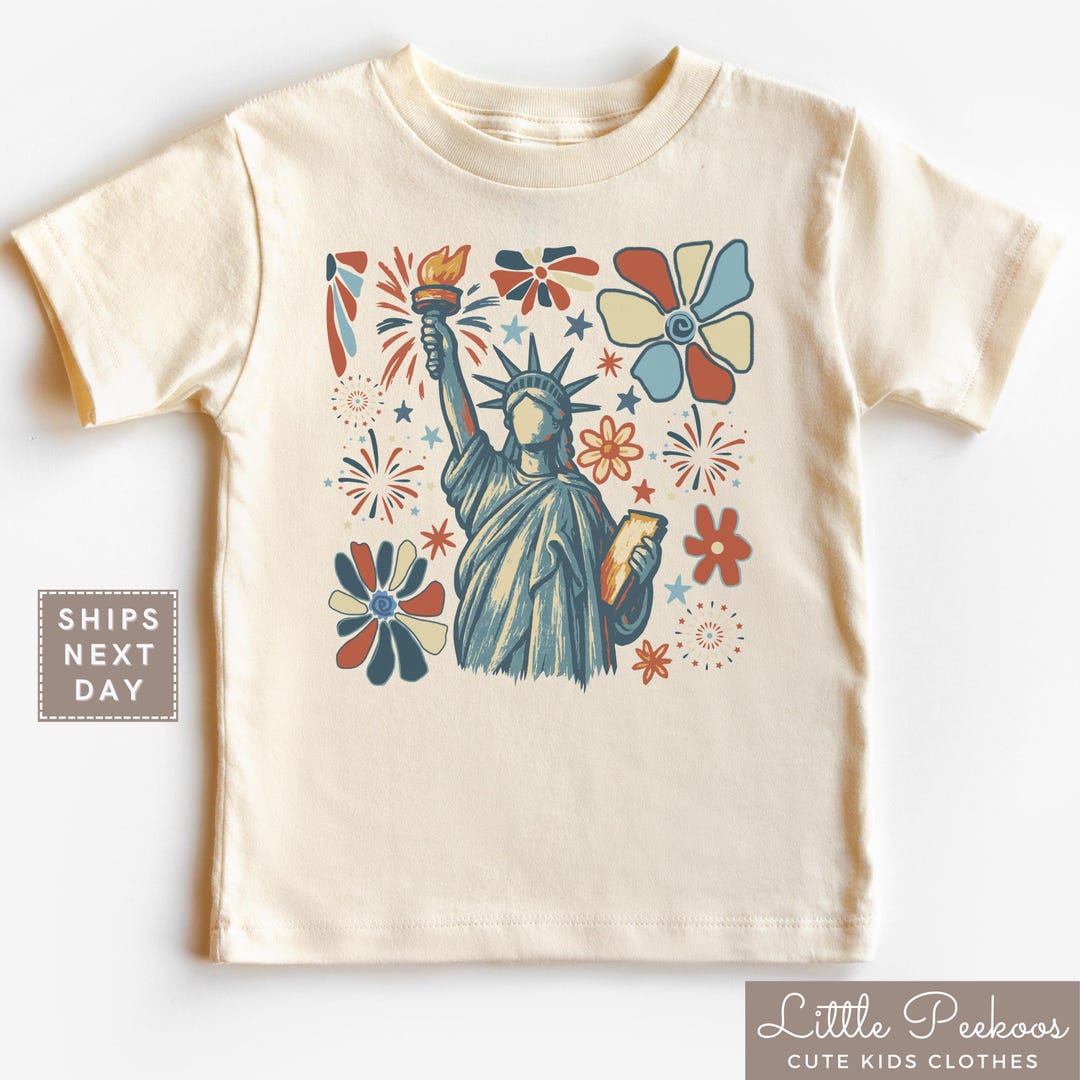 Boho 4th of July Girls Shirt - Statue of Liberty Toddler Shirt - Floral ...