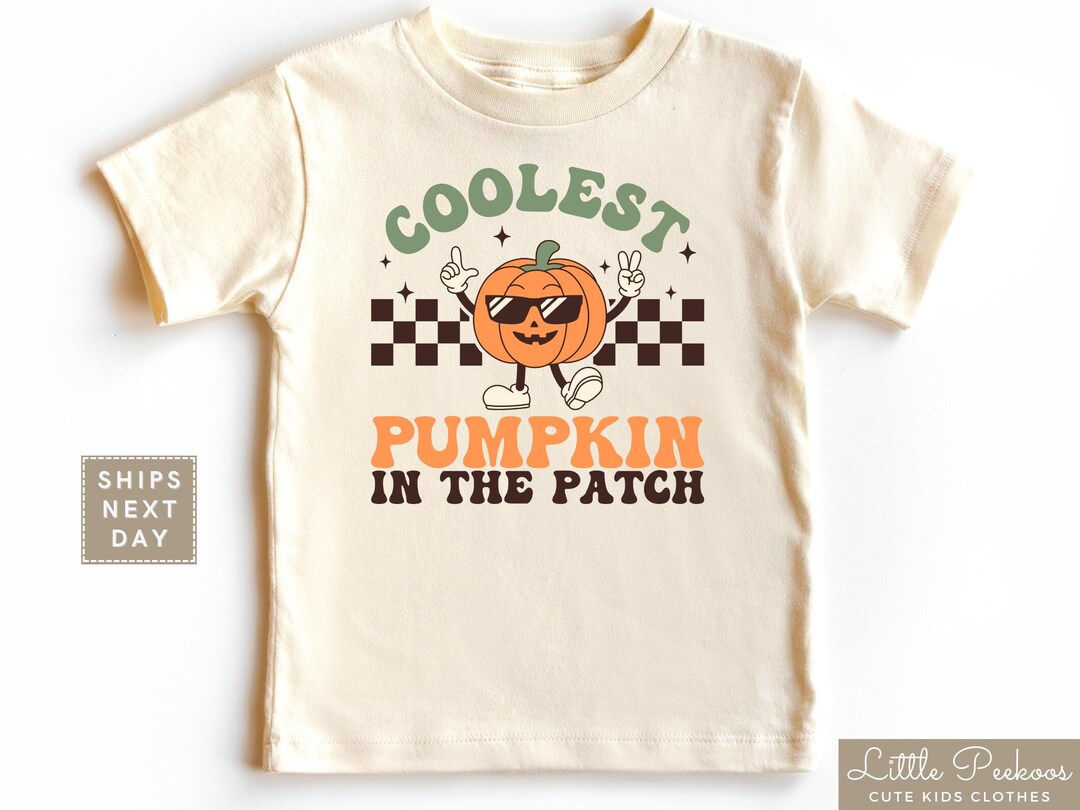 Coolest Pumpkin in the Patch Kids Shirt - Cute Halloween Toddler Boys T-shirt - Retro ...