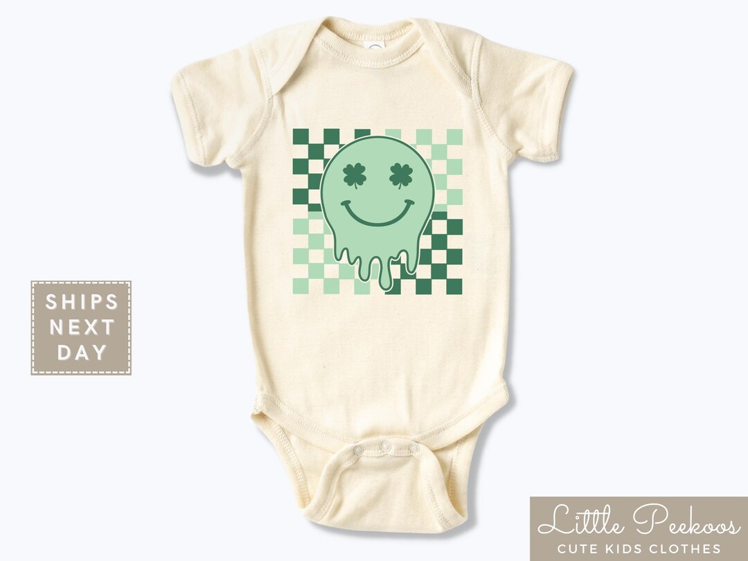 Melted Retro Smiley Face Baby Onesie®, St. Patrick's Natural Kids Shirt ...