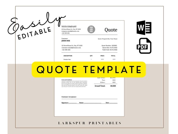 Editable Quote Template Printable Quote Template PDF Word - Etsy