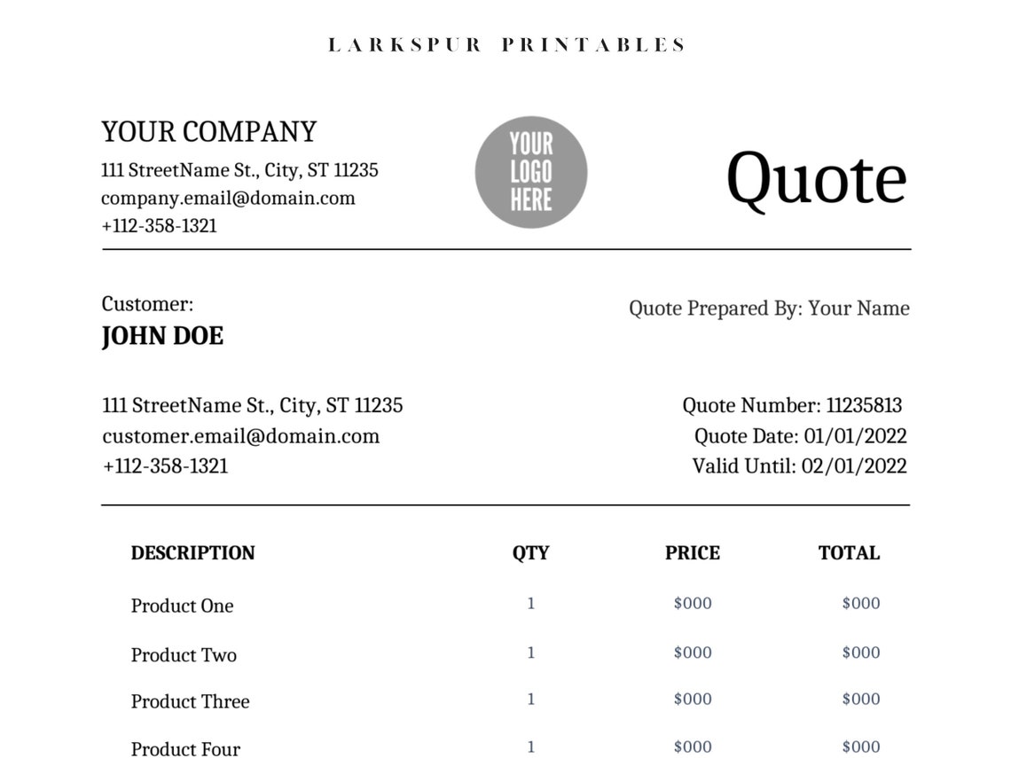 Editable Quote Template, Printable Quote Template PDF Word, Price Quote ...