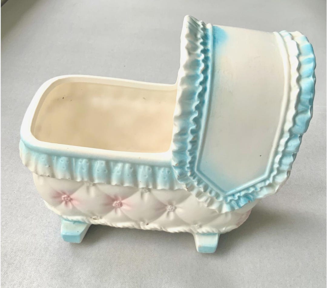 VINTAGE INARCO Japan Baby Nursery Crib Rocker Cradle Flower Novelty ...