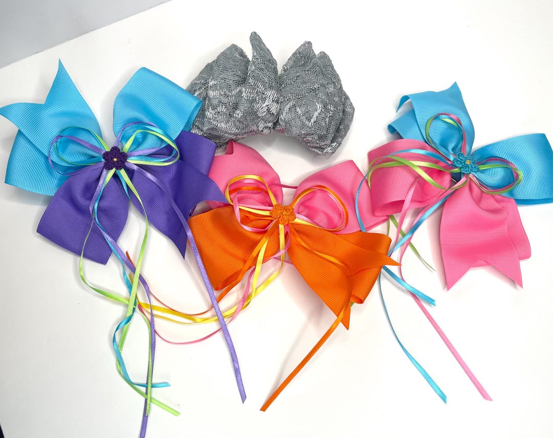 Mixed Bundle Lot of 4 XL Fancy Hair Bows Ribbon With Streamers & Silver ...