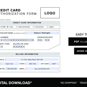 Logo Credit Card Authorization PDF Form - Etsy