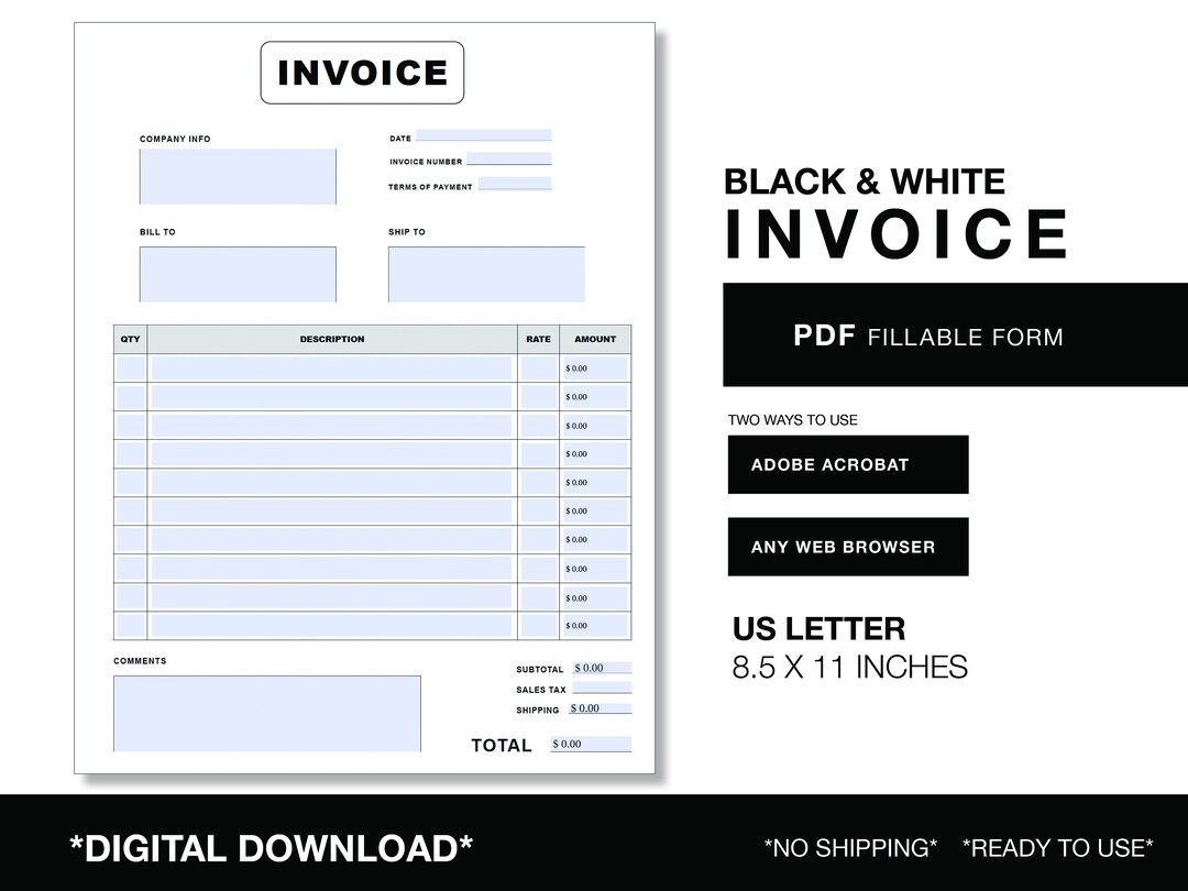 Auto-calculation** PDF Invoice | Fillable Form - Etsy